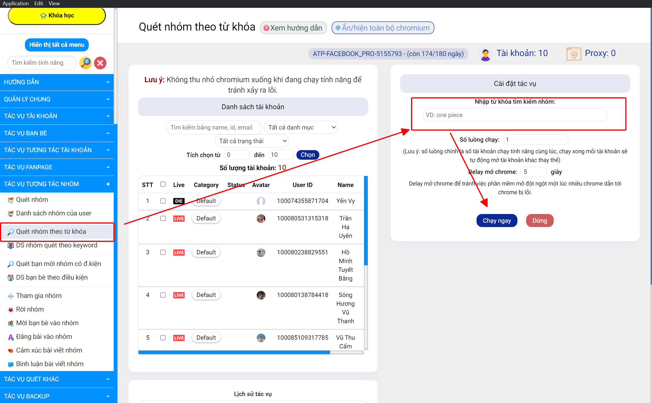 Phần mềm tìm kiếm và tham gia nhóm theo từ khoá tự động | ATP Software